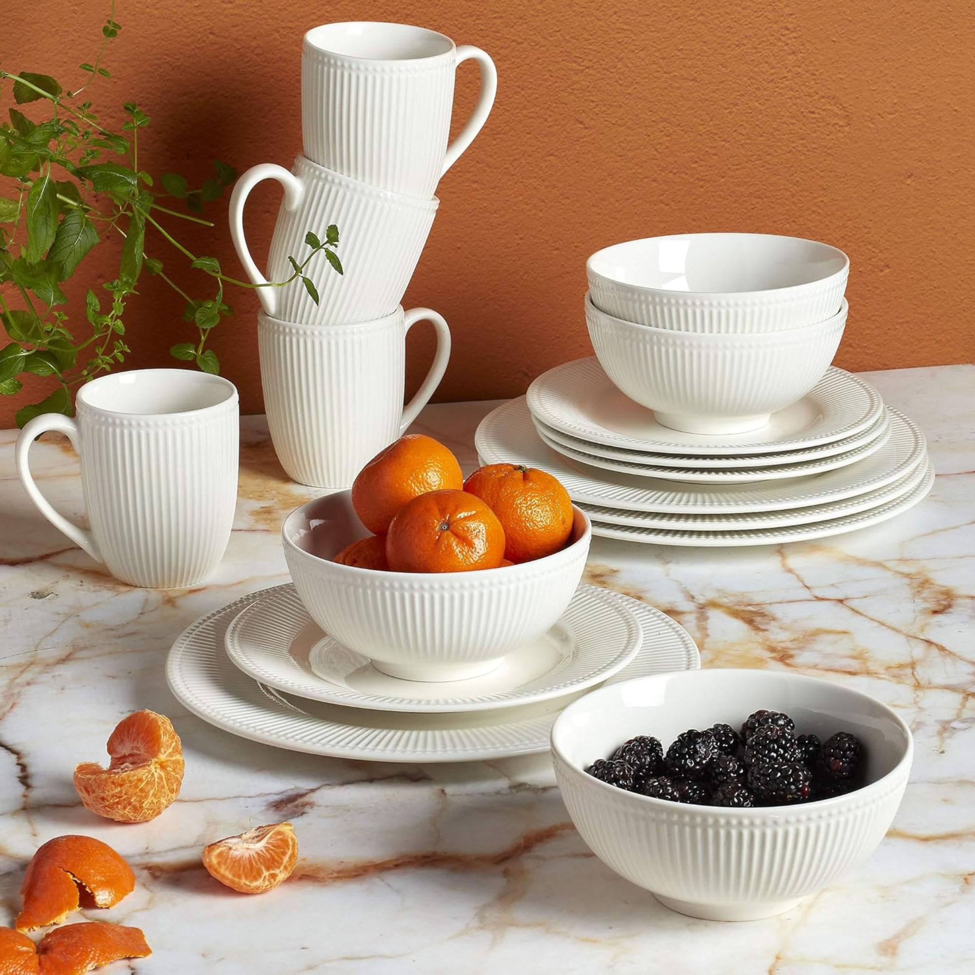 Hokku Designs White Porcelain Round Dinnerware Collection,16 Piece ...