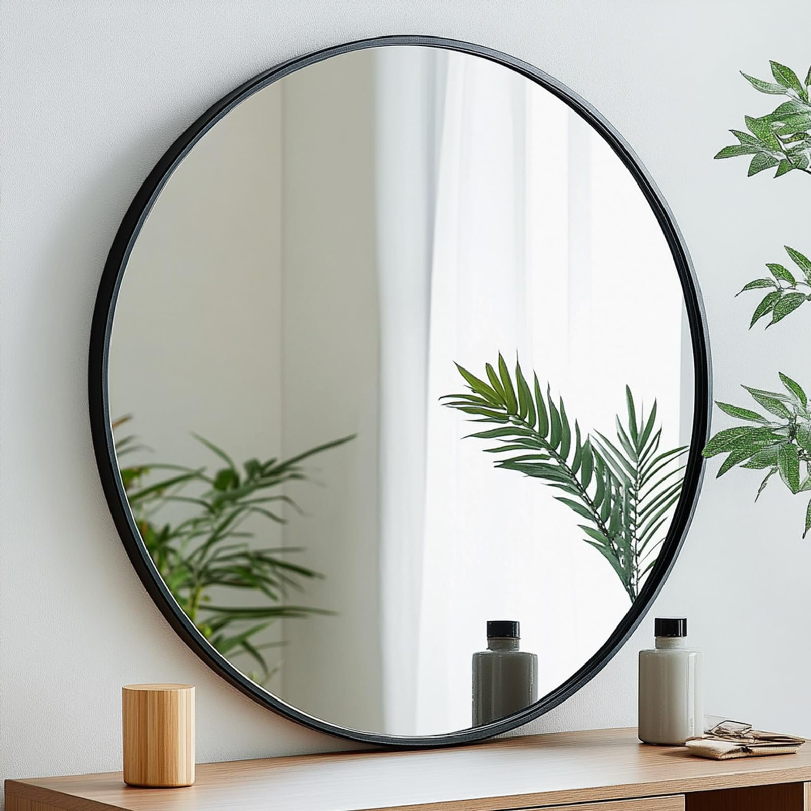 Ebern Designs Round Mirror, Black Round Mirror 24 Inch, Circle Wall ...