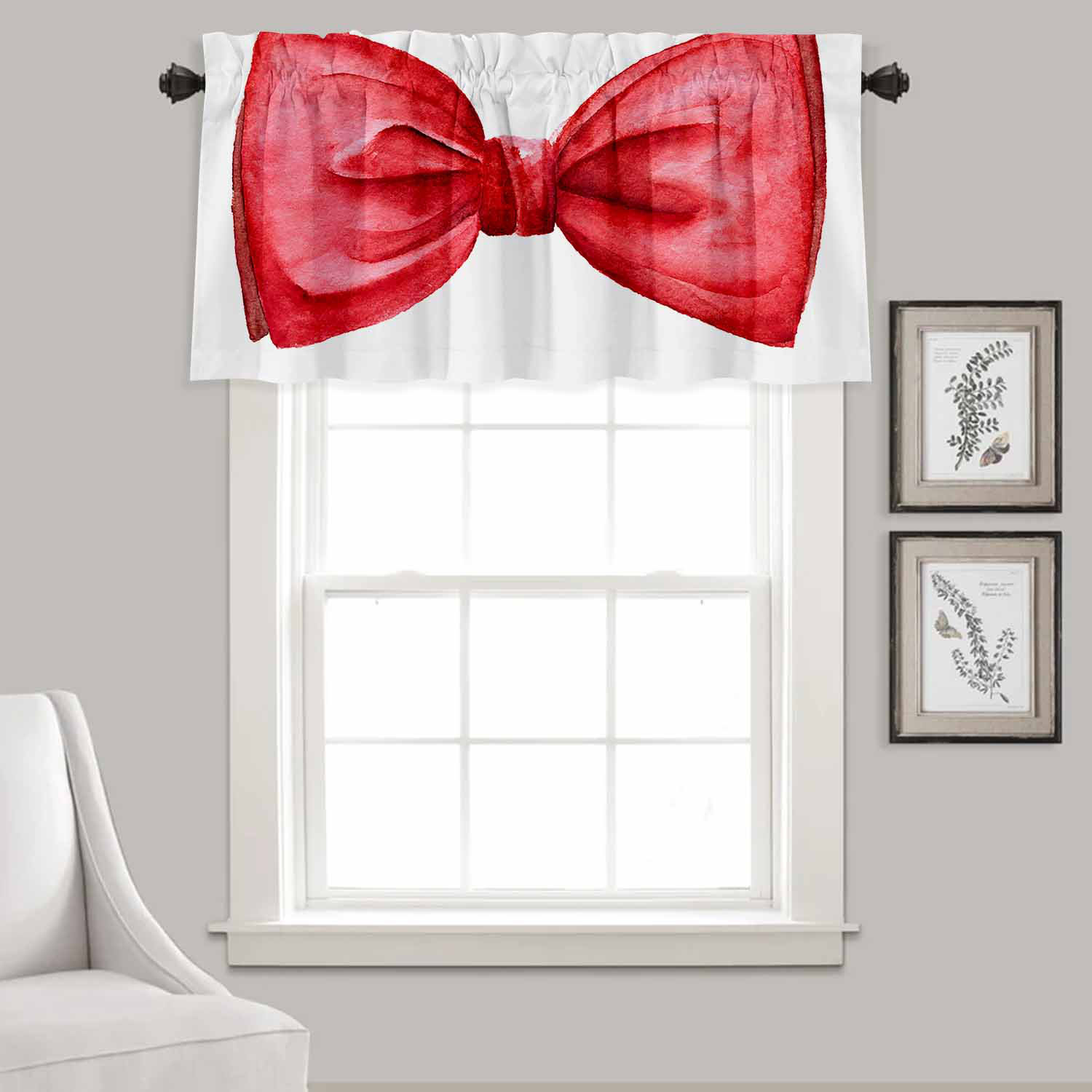 East Urban Home Red 52"W Gift Bow Watercolor Ribbon Banner Bride Window ...