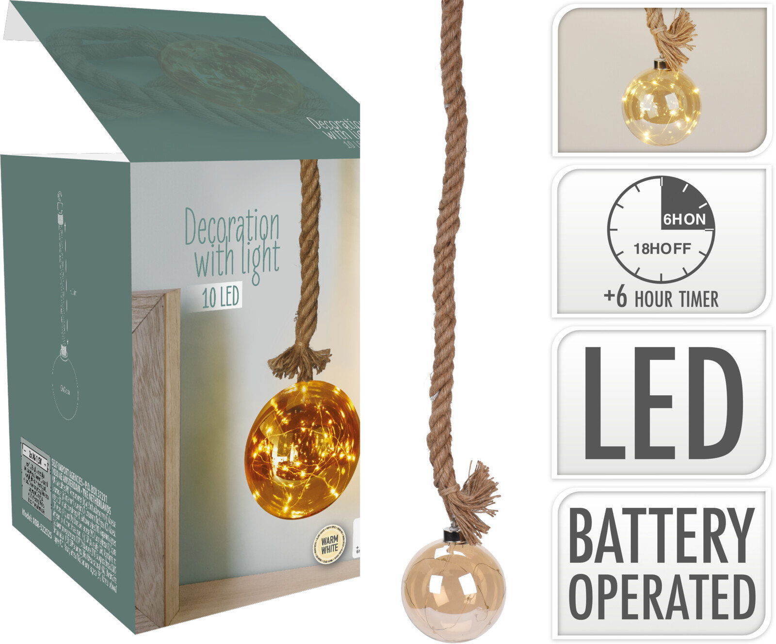 The Seasonal Aisle LED Glass Ball On Rope With Timer | Wayfair.co.uk