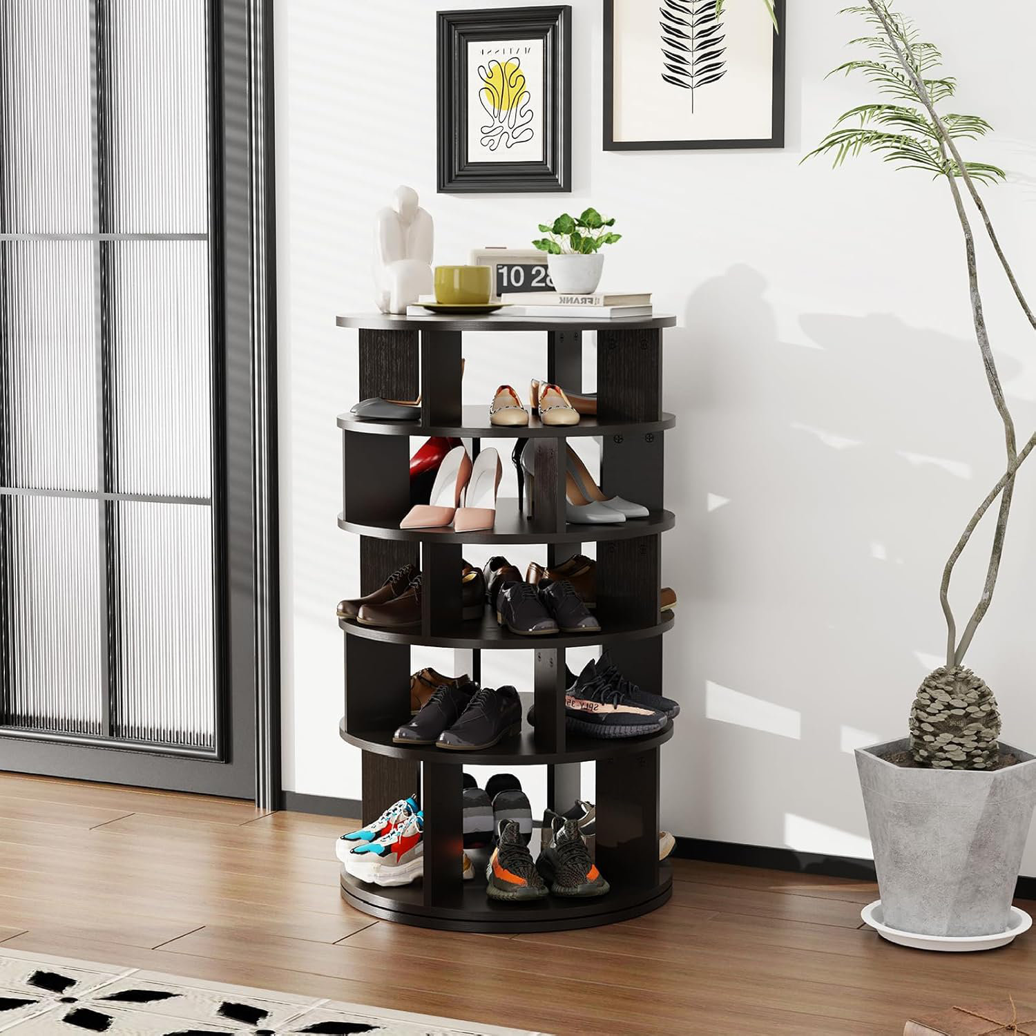 Latitude Run® 5 Tier Shoe Rack Tower 360°Revolving Shoe Storage ...