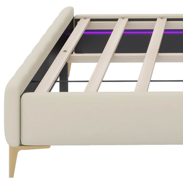 Wrought Studio Velvet Platform Bed with LED Frame and Stylish Mental ...