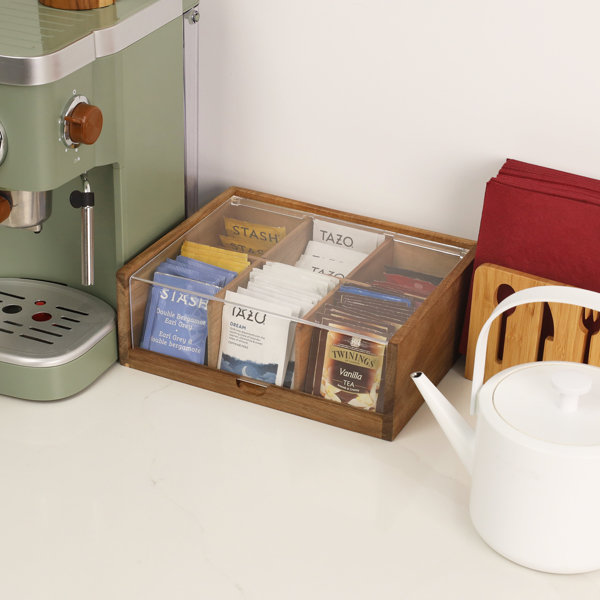 HTB Acacia Wood Tea Bag Organizer Storage, Tea Chest Box with Acrylic ...