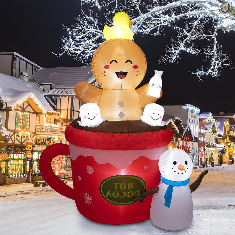 The Holiday Aisle® 6FT Inflatable Gingerbread Man in hot Cocoa Cup ...