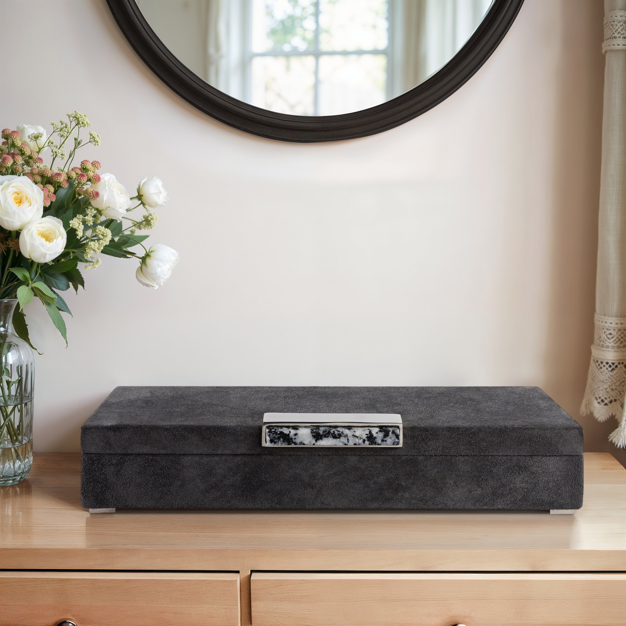 Hokku Designs Modern Wood And Metal Decorative Storage Box With Marble ...