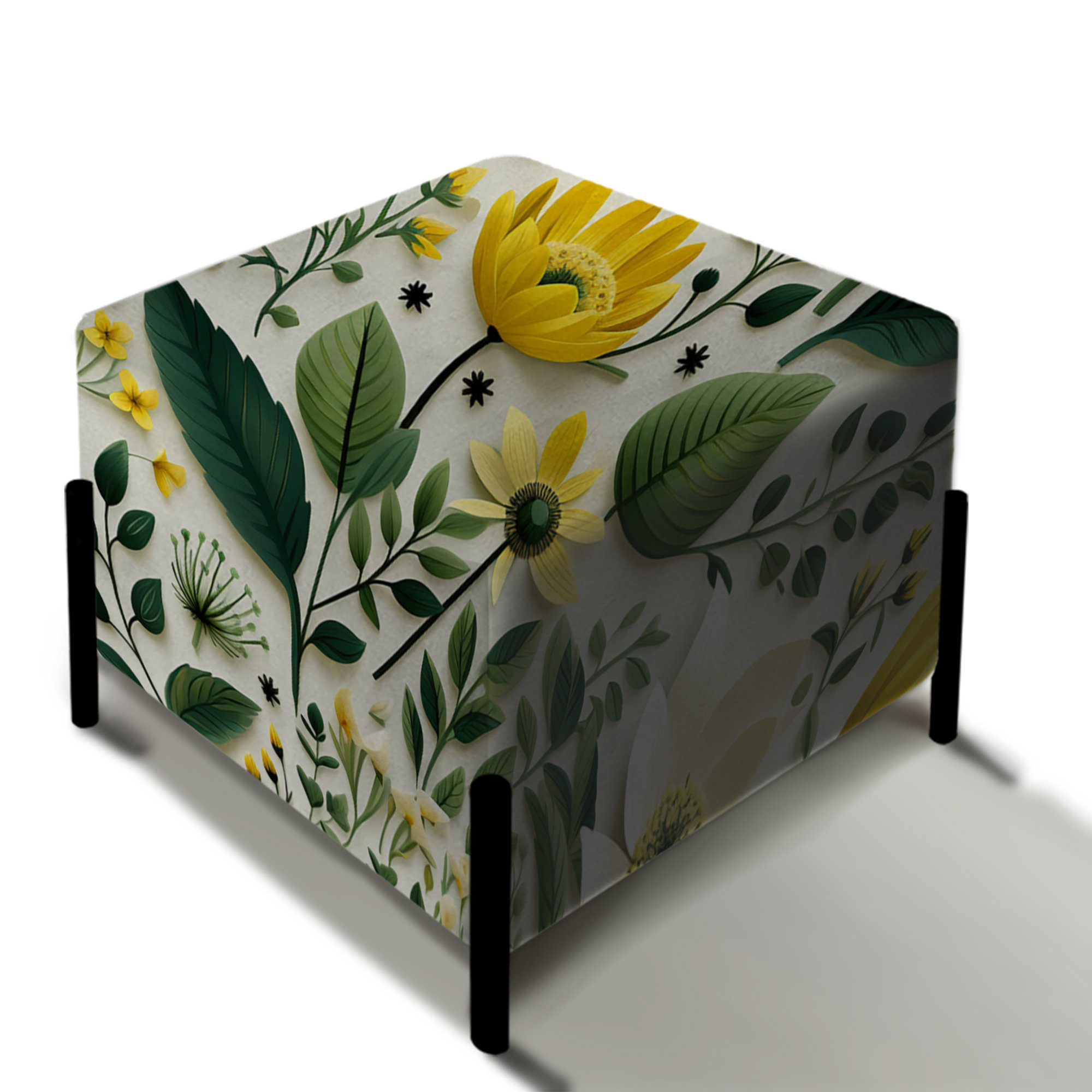 Design Art Meadow Greenery Botanical Green - Botanical Square Ottoman ...