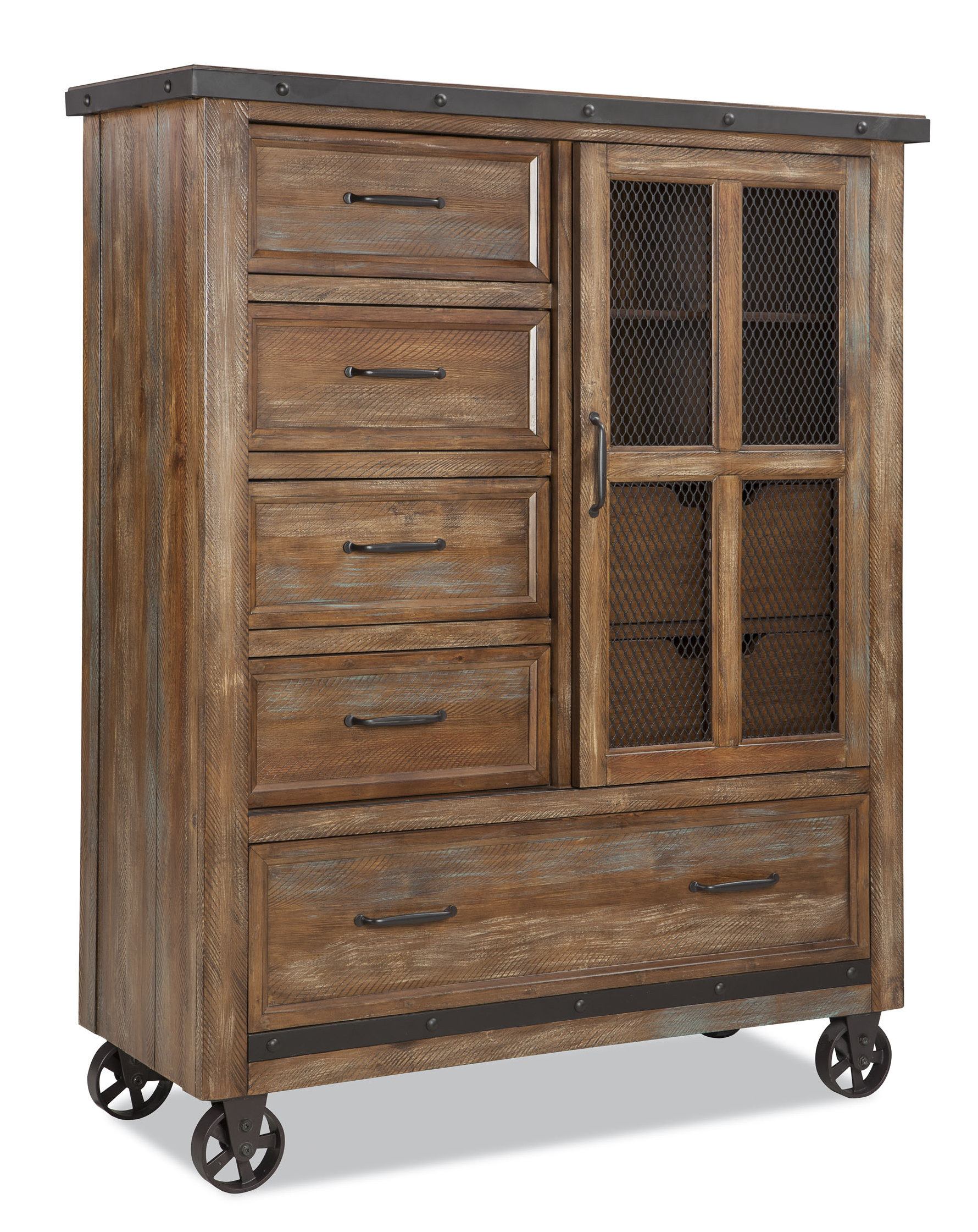 Gracie Oaks Commode pour homme 5 tiroirs et porte Taos, brun canyon ...