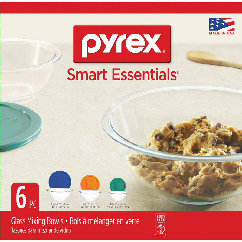 Pyrex Smart Essentials 6 Piece Glass Mixing Bowl Set with Lid & Reviews ...