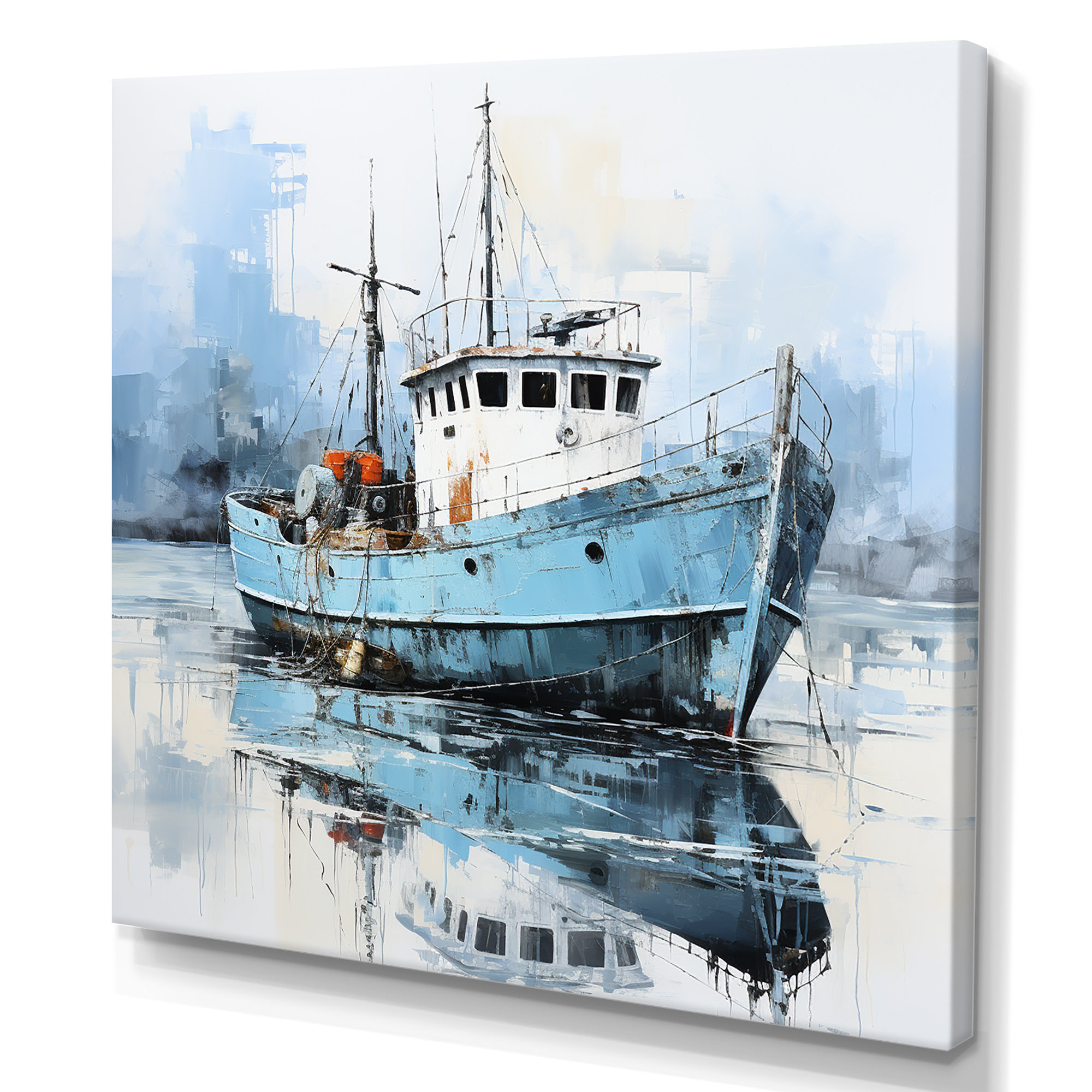 Breakwater Bay Blue And White Fishing Boat III - Nautical & Beach ...