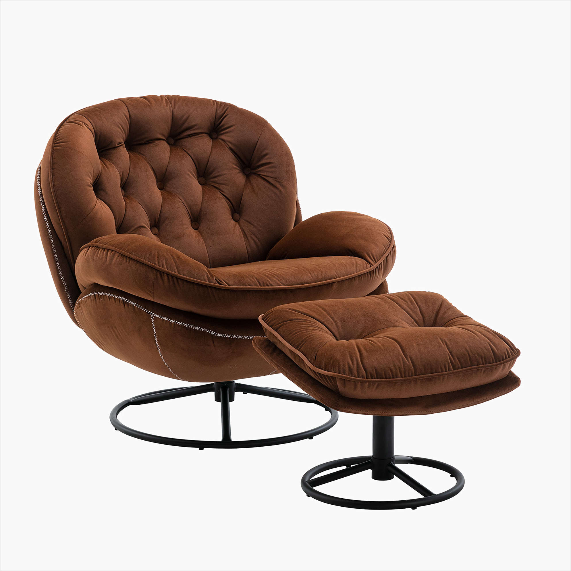 Everly Quinn Accent chair TV Chair Living room Chair with Ottoman-BROWN ...