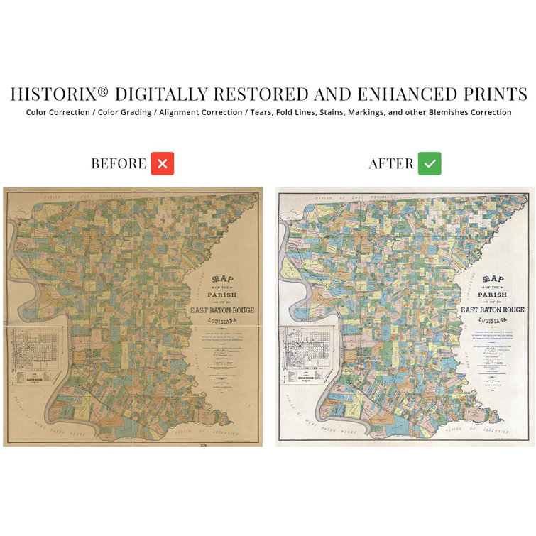 HISTORIC PRINTS Vintage 1895 East Baton Rouge Louisiana Map Poster On ...