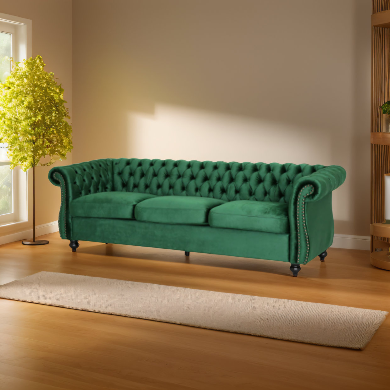 House of Hampton® Modern Sofa Classic 3-Seater Velvet Sofa, Offering ...