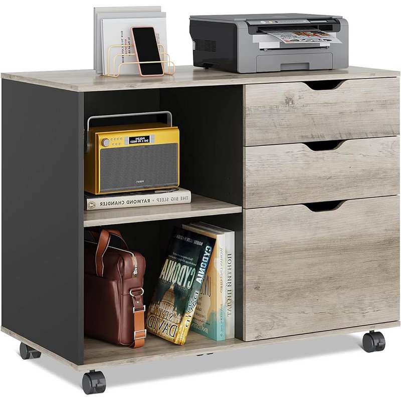 Hokku Designs Wood File Cabinet with 3-Drawer, Printer Stand with Open ...