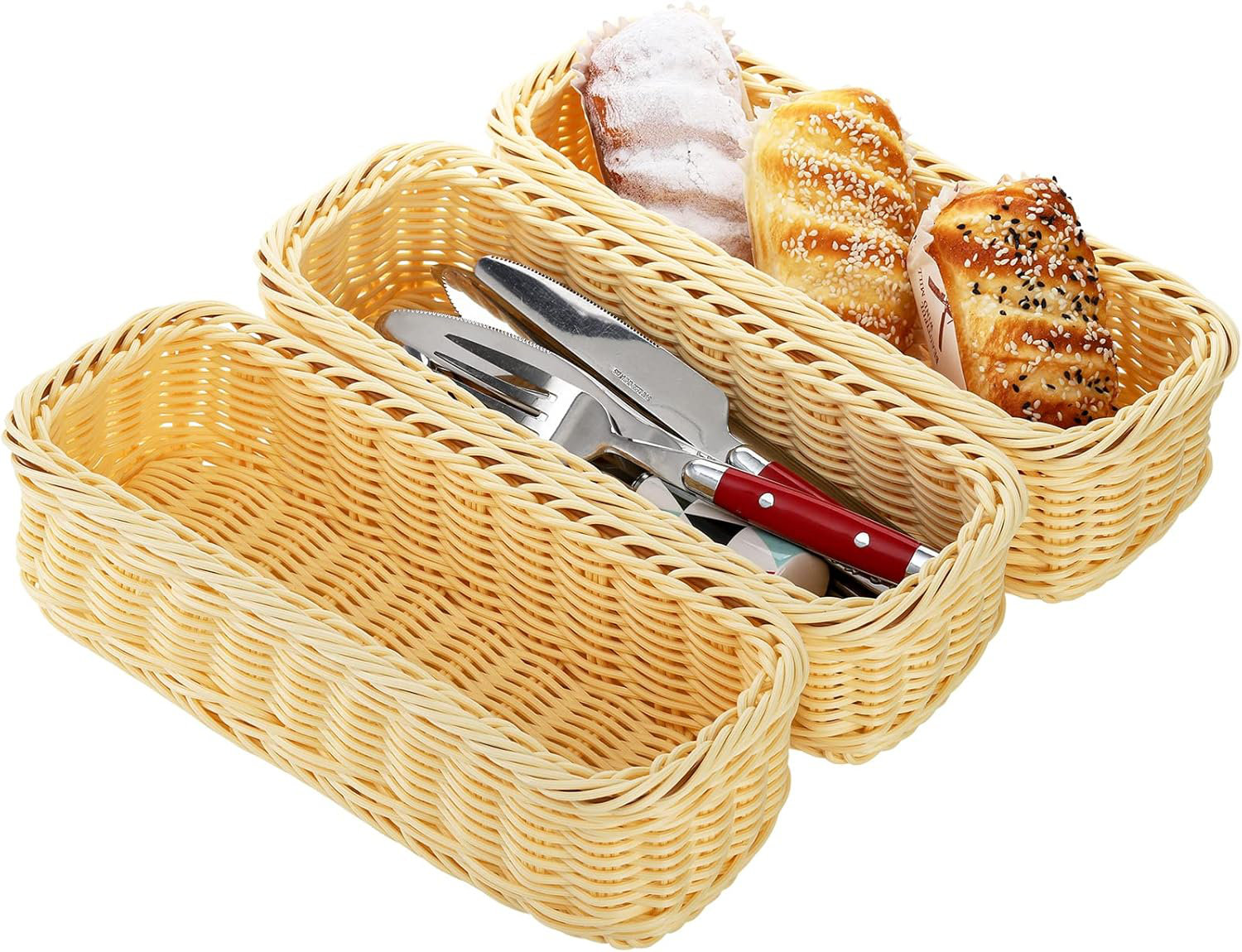 Bay Isle Home™ 3 Pack Poly-Wicker Bread Basket, 11" Long Woven Loaf ...