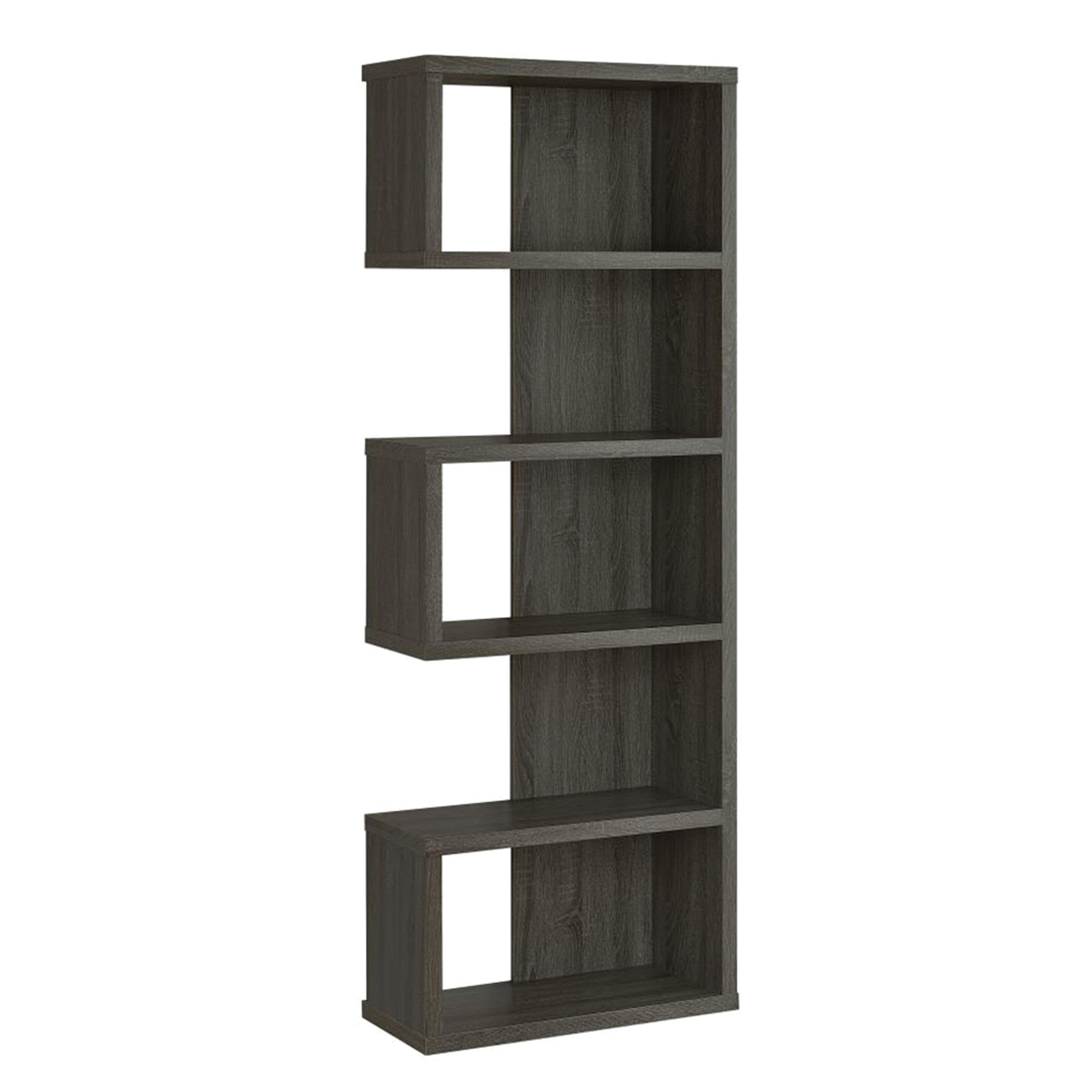 Wovilo 5 - Tier Asymmetrical Weathered Grey Bookshelf, Compact Vertical ...