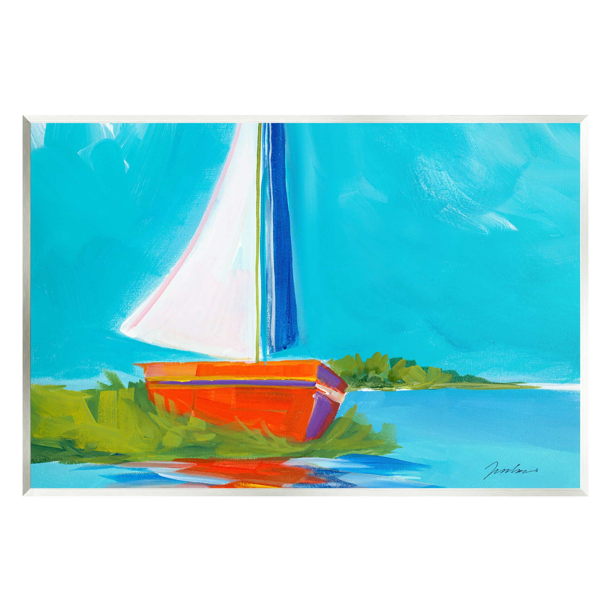 Stupell Industries Modern Sailboat On Shore On MDF by Liz Jardine Print ...