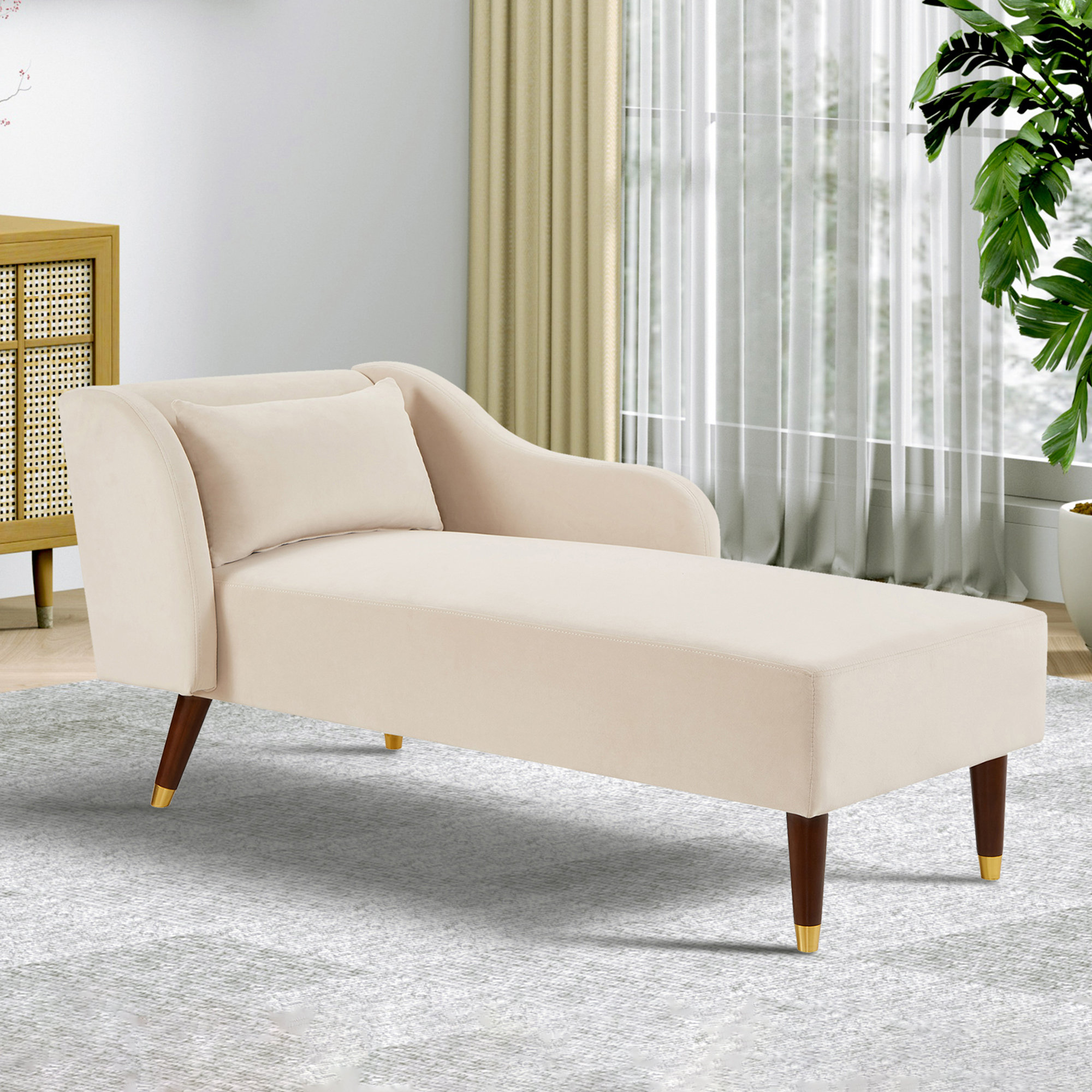 Mercer41 Tohura One Arm Left-Arm Velvet Upholstered Chaise Lounge ...