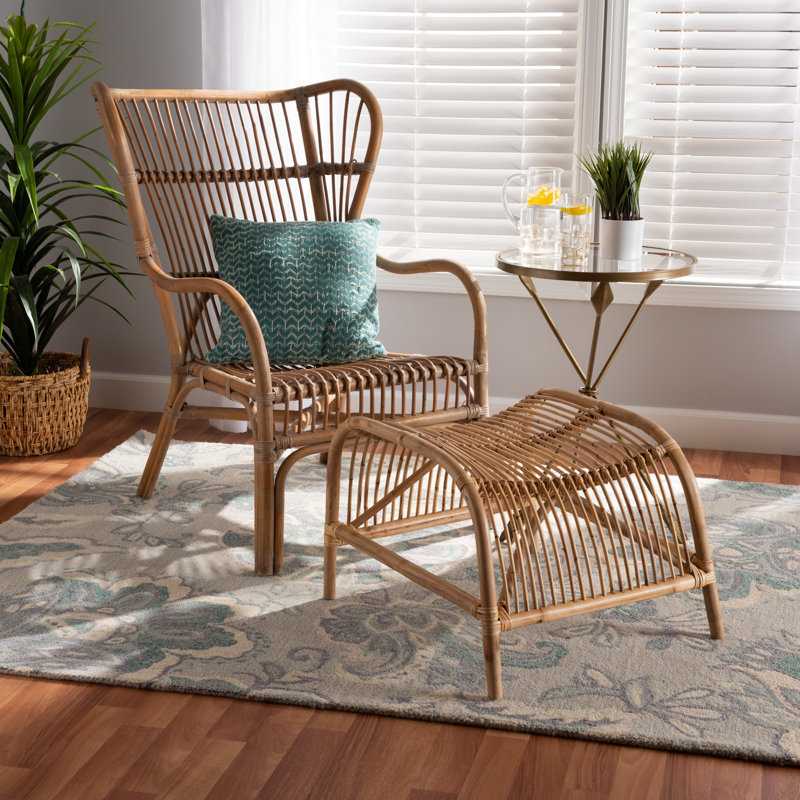 Bayou Breeze Lelana 30.7" W Rattan Wingback Chair and Ottoman | Wayfair