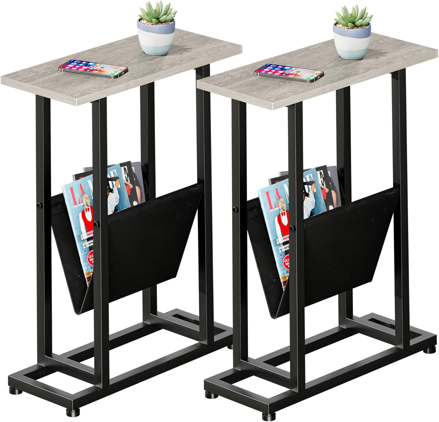 George Oliver Slim Side End Tables For Small Spaces - Set Of 2 Narrow ...