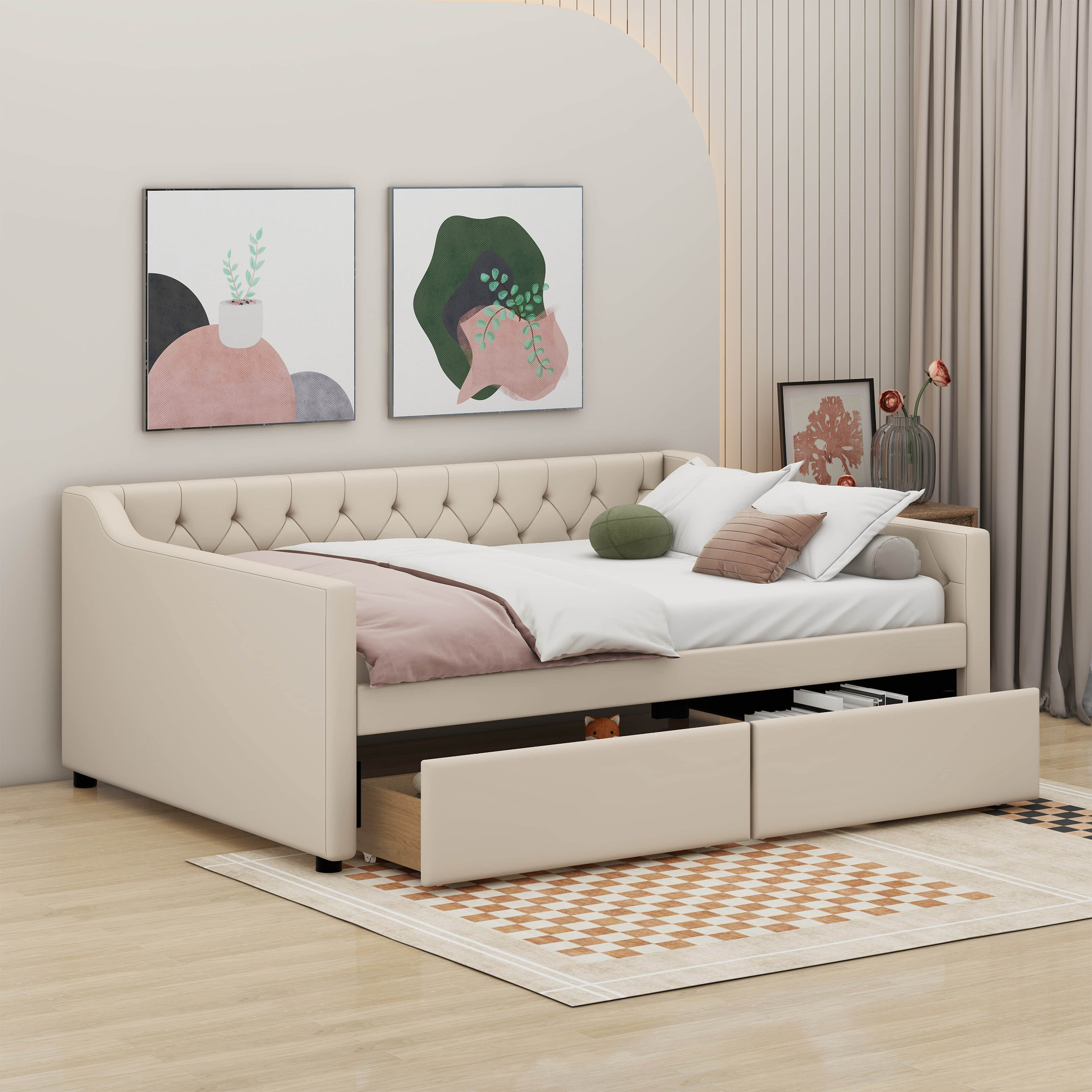 Lark Manor Daxten Full Size Upholstered Tufted Daybed With 2 Drawers ...