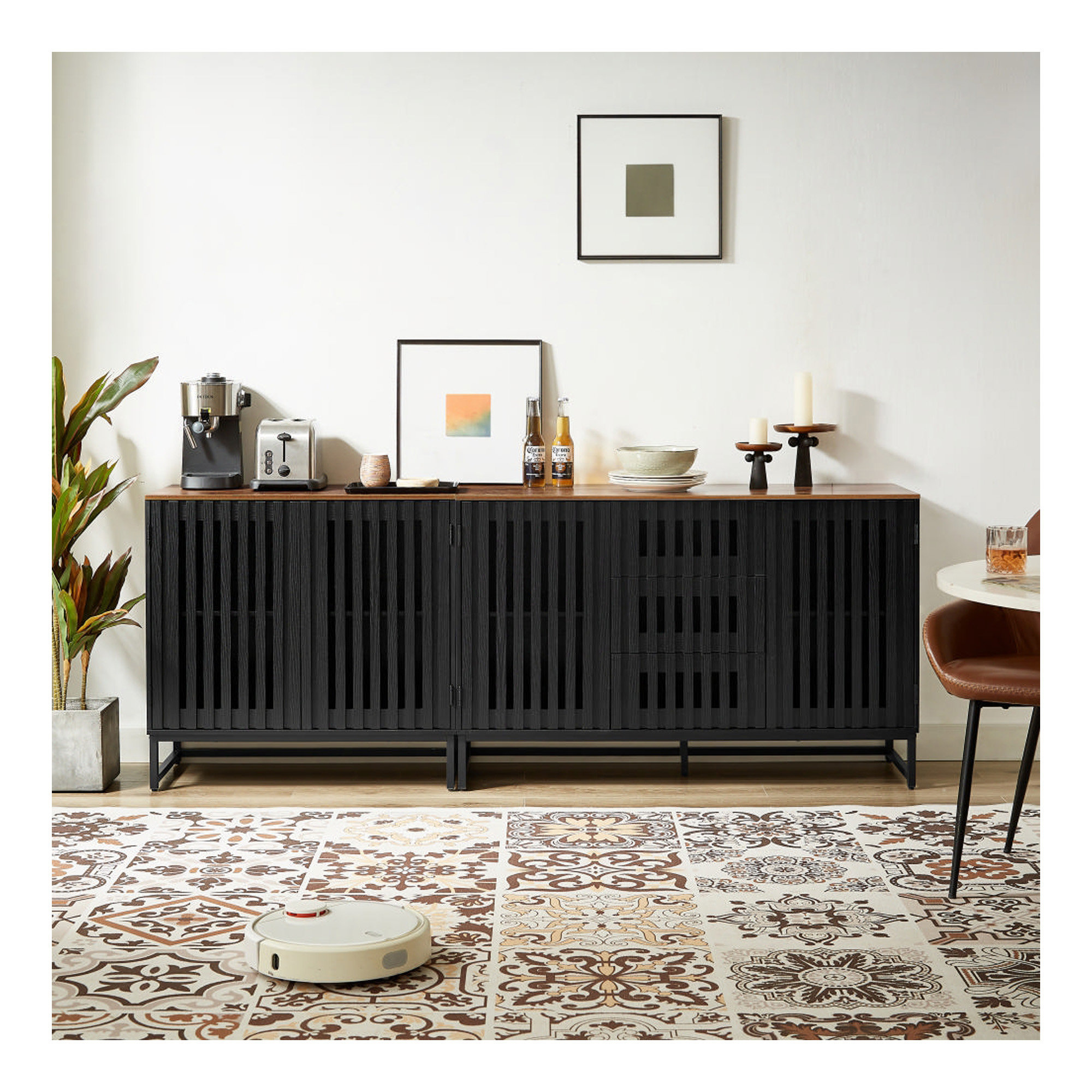 Latitude Run® 3 Drawer and 4 Shelves Dresser with Slatted Grille ...