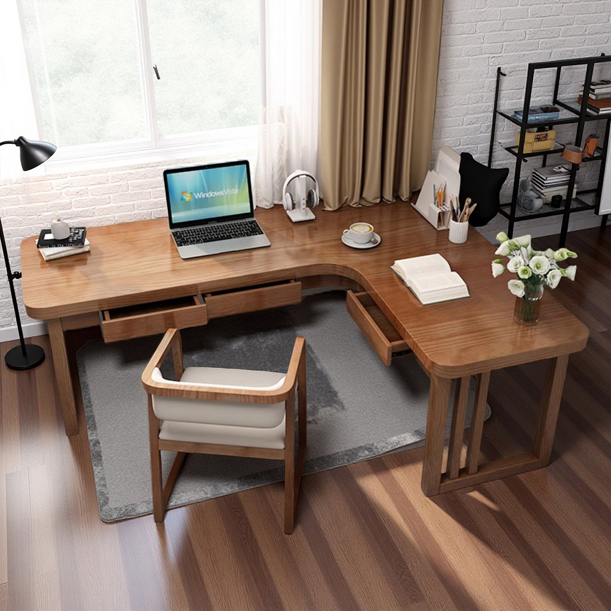 HUGESTO Modern L-Shaped Solid Pine Wood Office Sets - Wayfair Canada