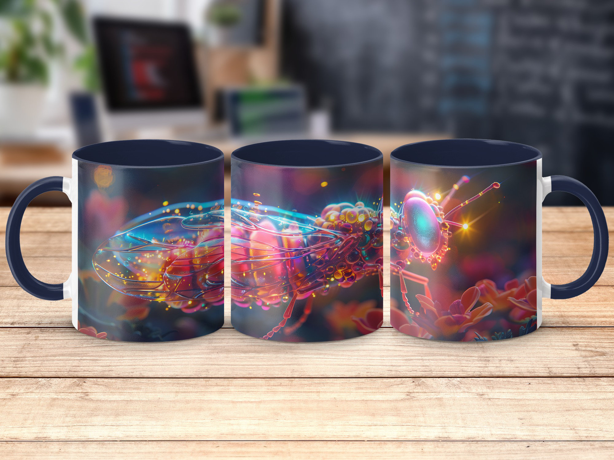 East Urban Home Set of 4 Colourful 3D Design 11oz Accent Mugs – White ...