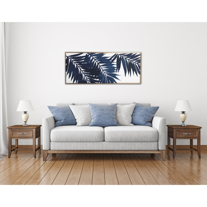 Bayou Breeze "Blue Palms" Print on Gold Floating Framed Canvas Wall Art ...