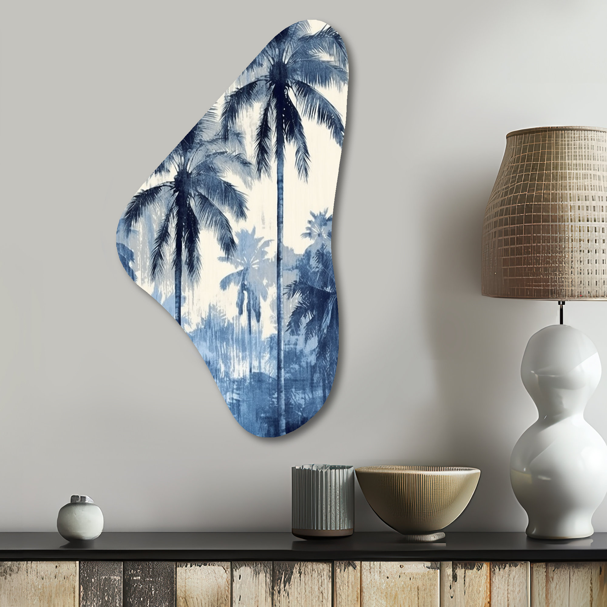 Design Art Vintage Blue Palm Trees Shadows II - Palms & Palm Trees ...