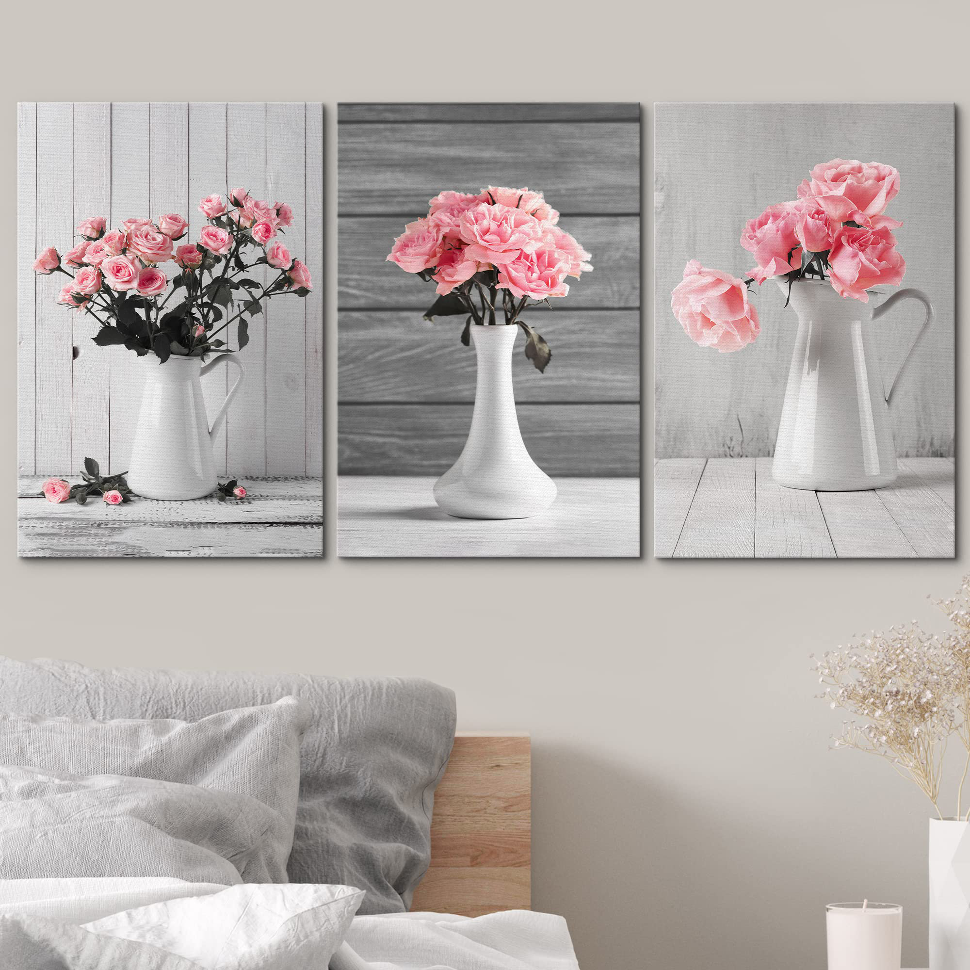 IDEA4WALL Duotone Pink Rose Plant Flower Vases Nature Wilderness ...