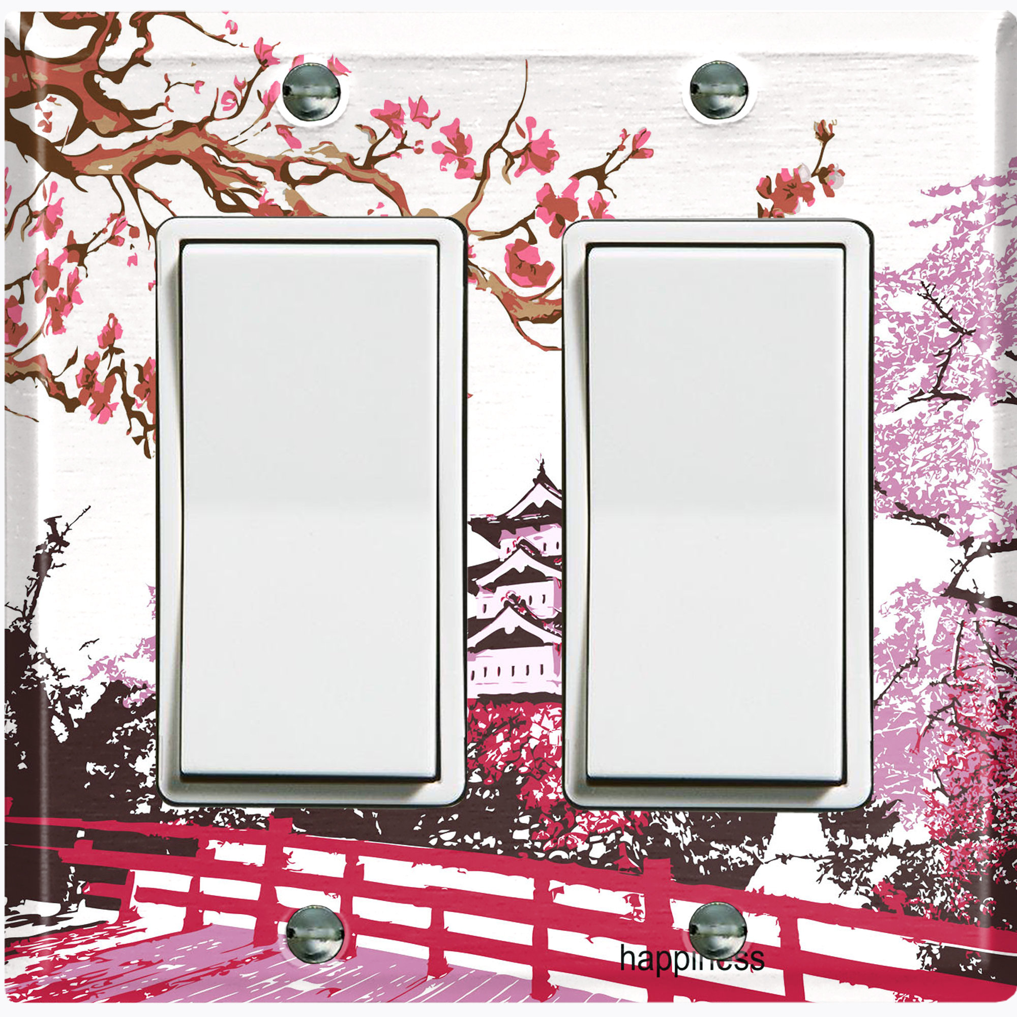 WorldAcc Japanese Sakura Flower Painting Tree Temple 2-Gang Toggle ...