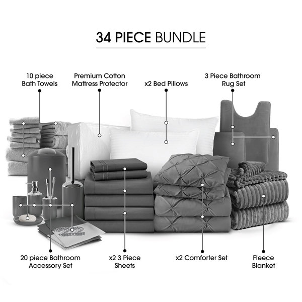 Nestl College Dorm Bundles Gray Microfiber 34 Piece Comforter Set | Wayfair