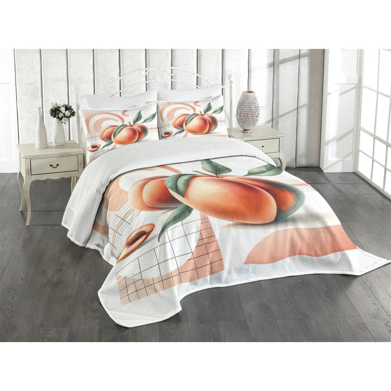 Ambesonne Peach Bedspread Set 3 Pcs Fruits on Simplistic Shapes Salmon ...