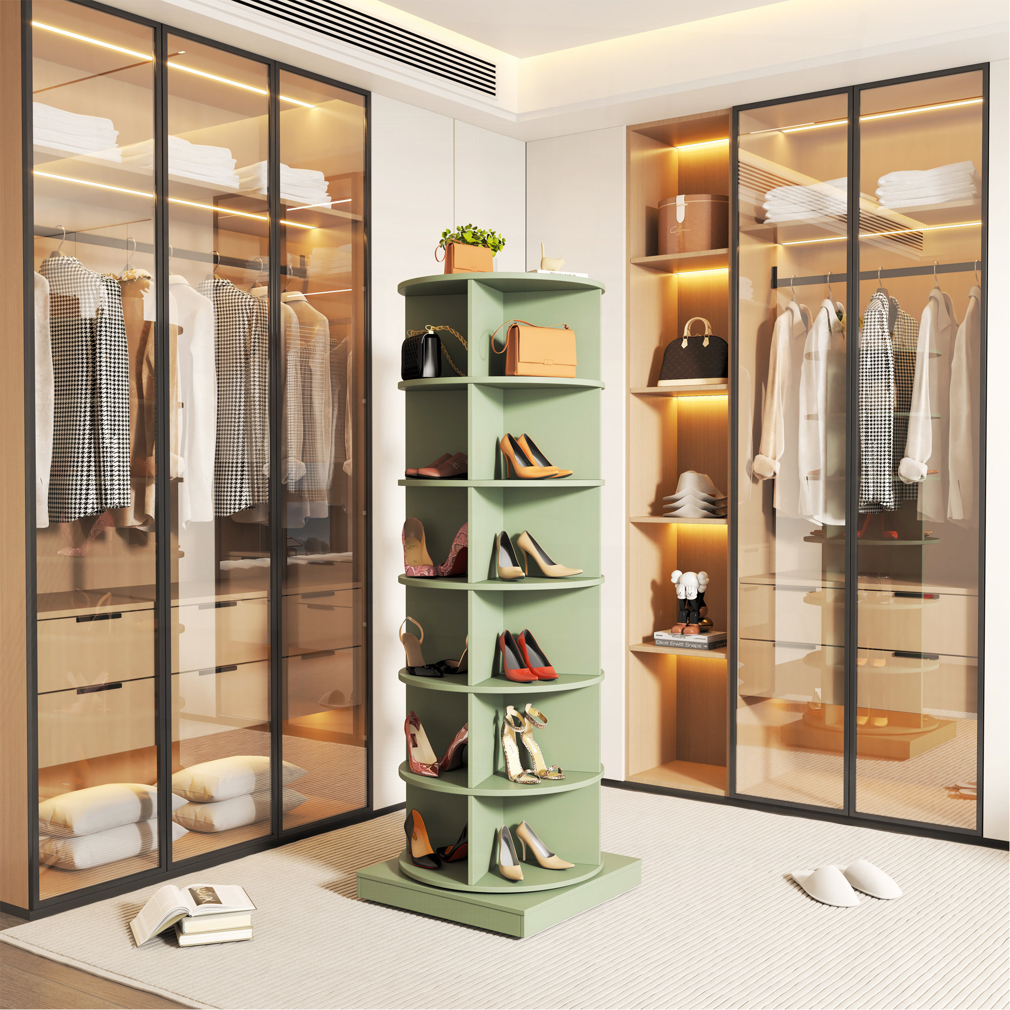 Latitude Run® 360-Degree Rotating Shoe Cabinet With Ample Storage ...