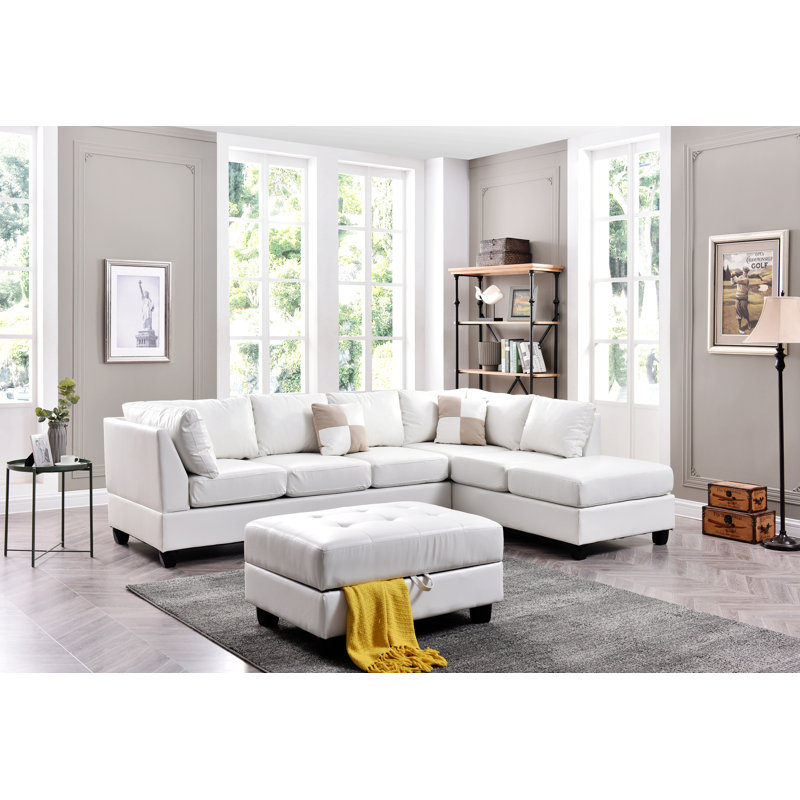 Angel Queen Modern Wood Sectional Sofa with Tufted Cushion and Ottoman ...