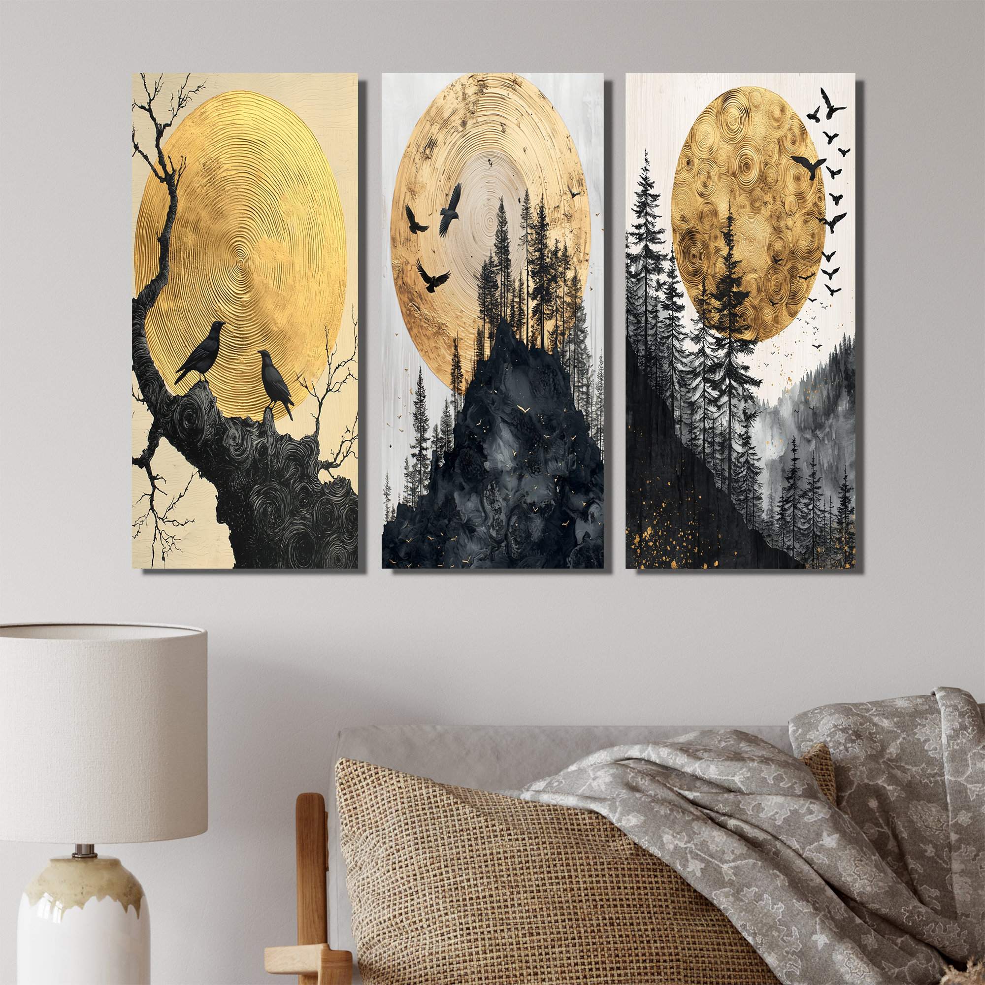 Lark Manor™ Gothic Crow Under A Golden Moon I - Crow Wall Decor ...