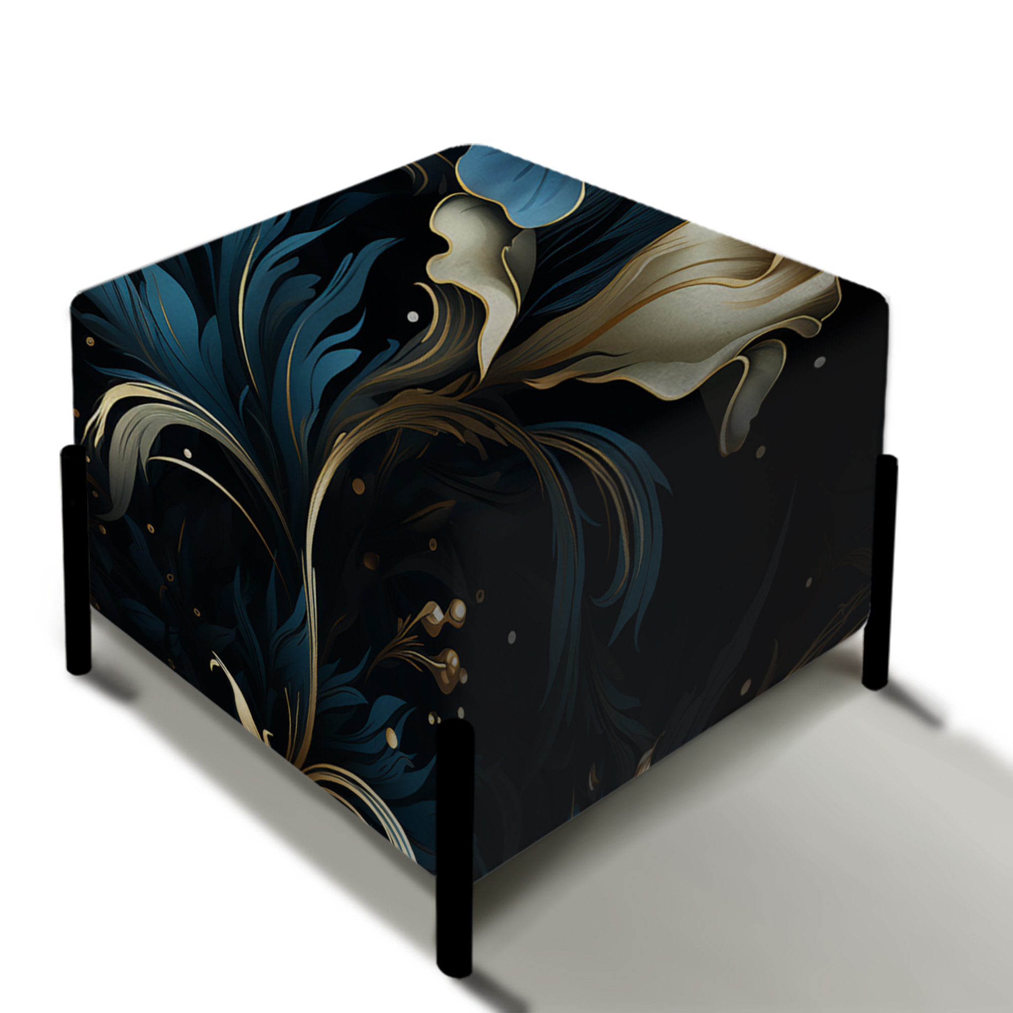 Design Art Darkened Reflections Moody Patterns - Floral Square Ottoman | Wayfair