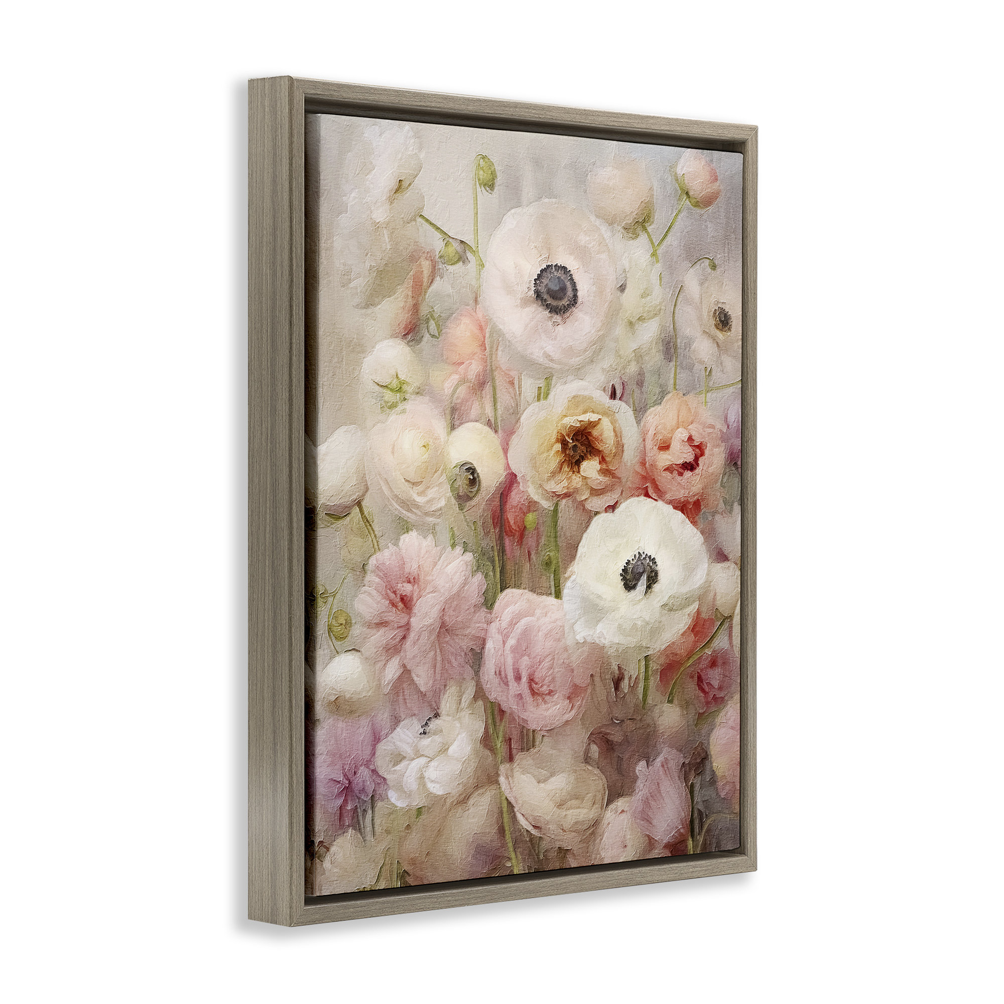 Red Barrel Studio® Soft Pastel Florals Framed Floater Canvas Wall Art ...