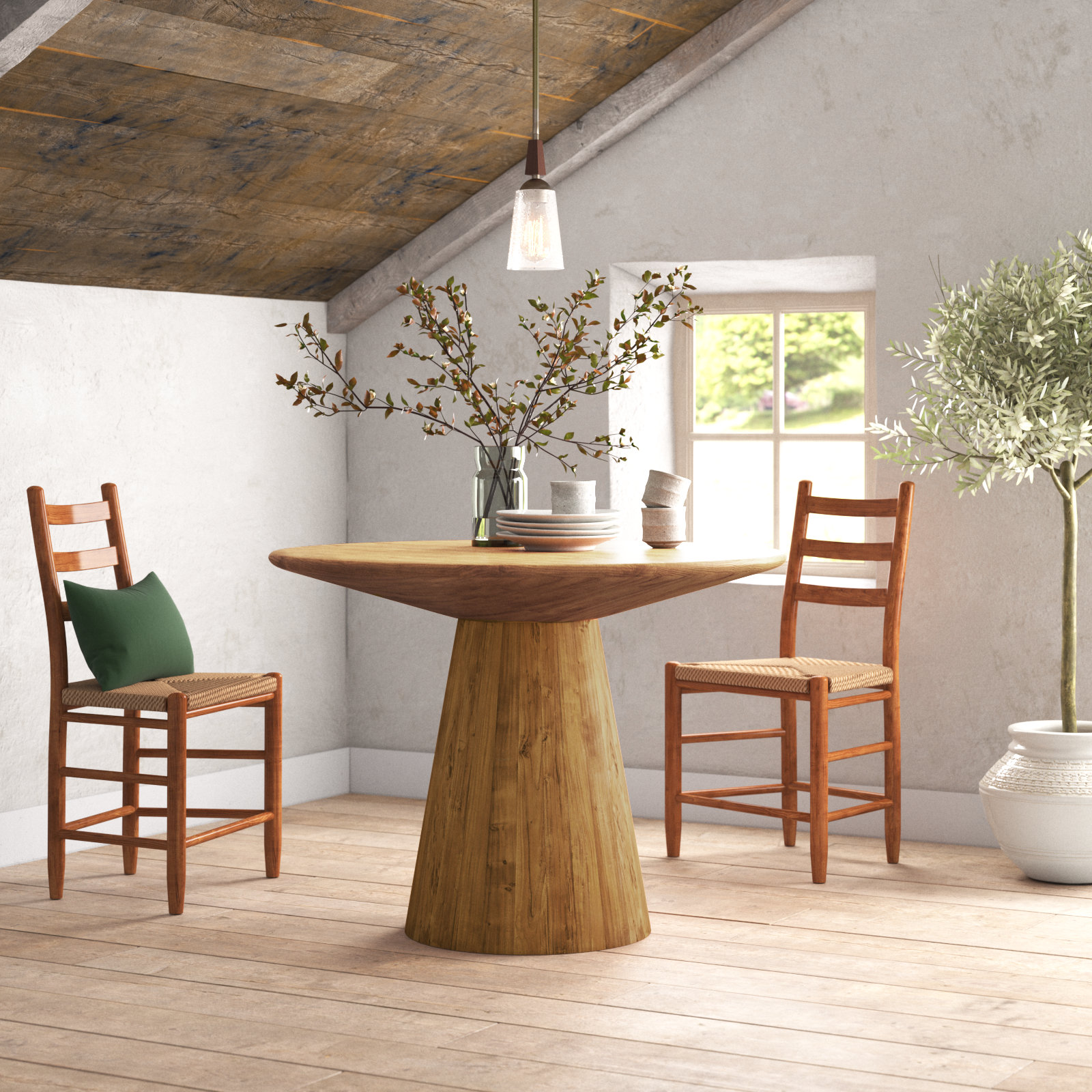 Union Rustic Hurtha 42" Natural Solid Wood Pedestal Base Round Top ...