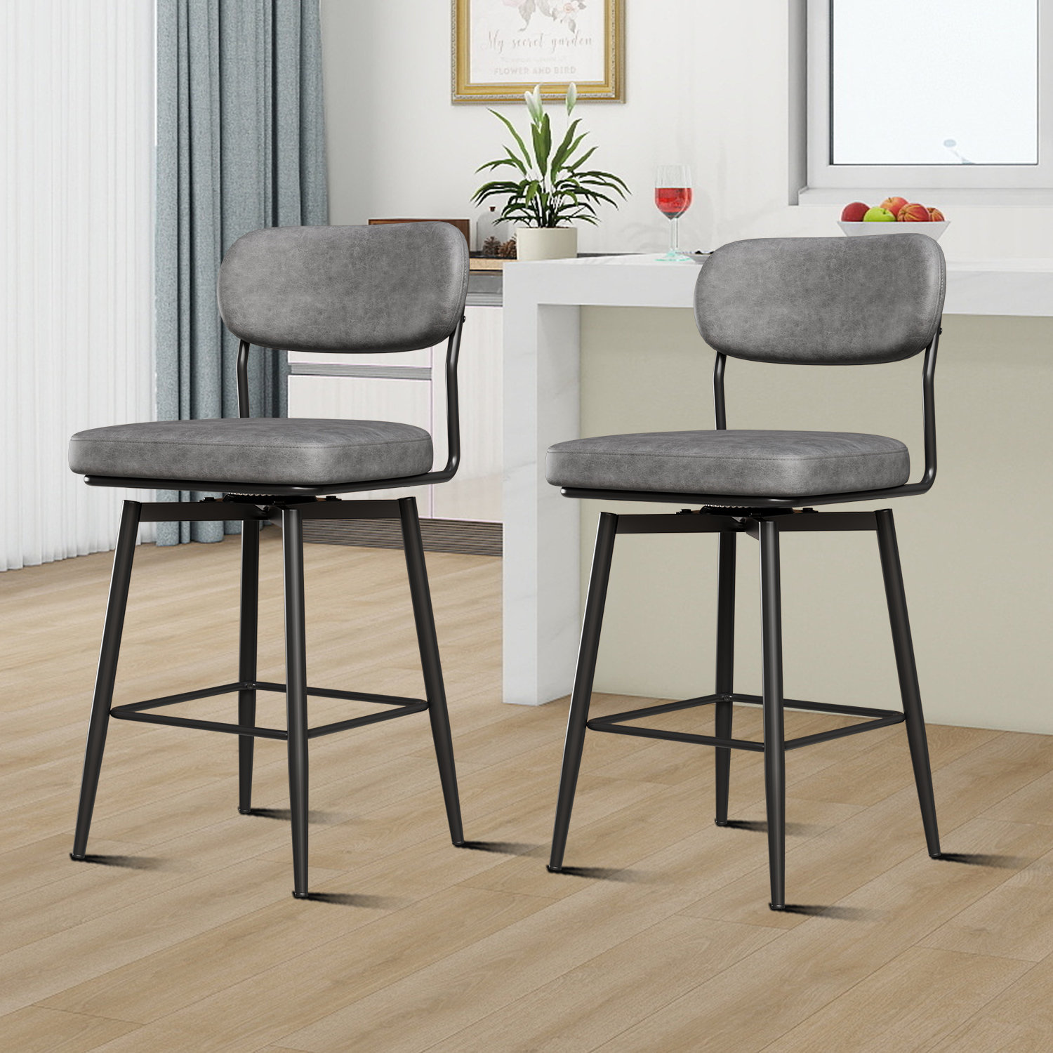 Latitude Run® Set of 2 Upholstered Counter Height 360 °swivel Bar ...