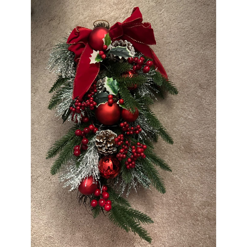 Canora Grey 24" Pre-lit Teardrop Swag, Battery Operated Christmas Swag ...