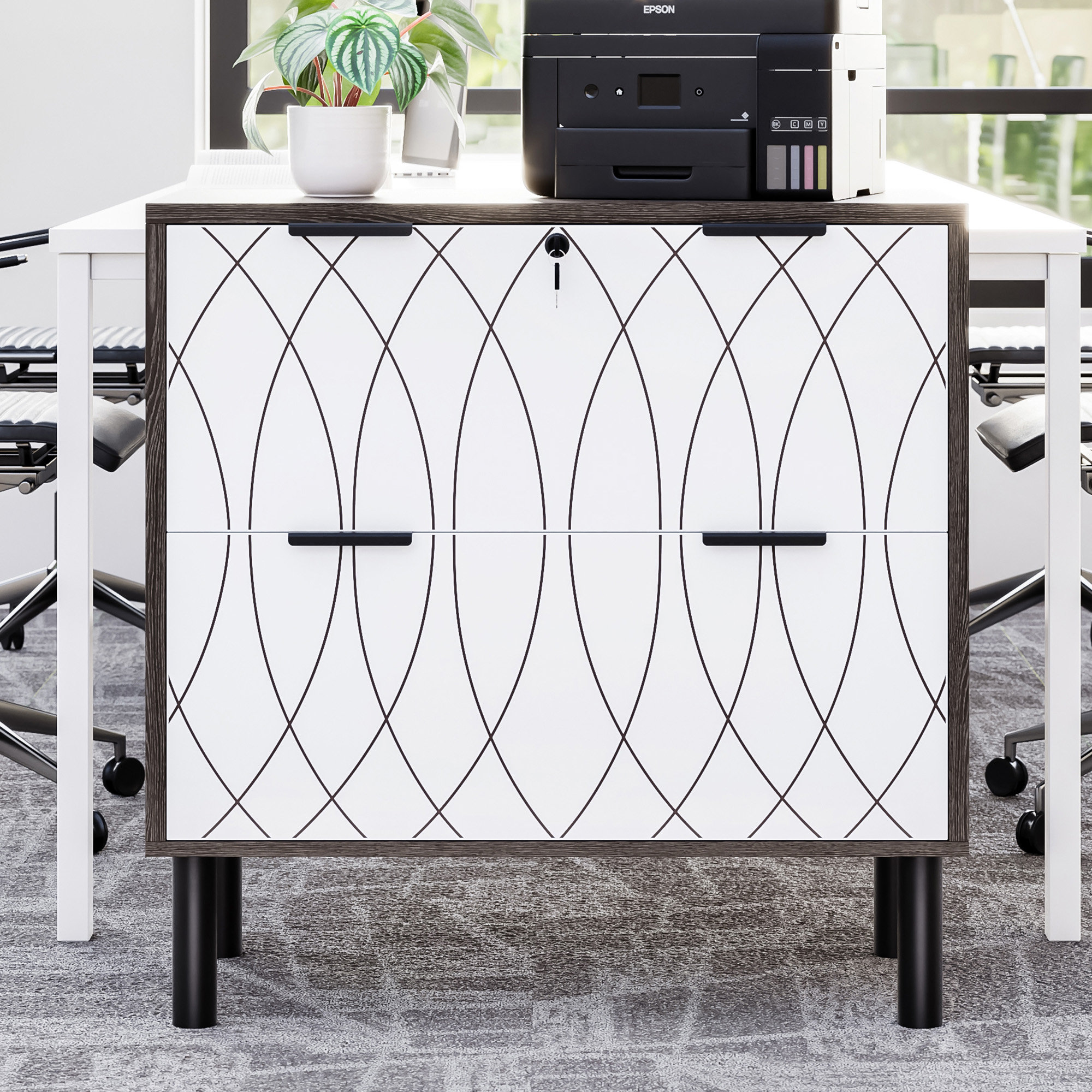 Ebern Designs Modern 31.4"W 2-Drawer File Cabinet with Lock - White ...