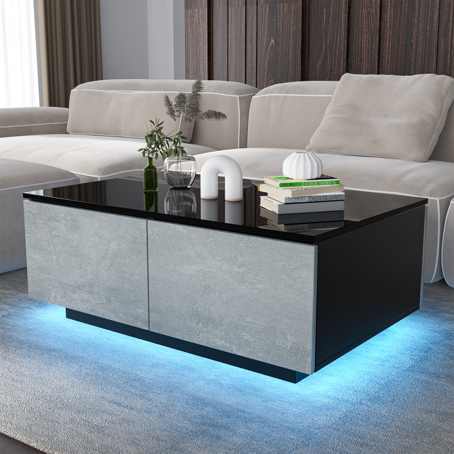 Ivy Bronx Gatewood Modern Coffee Table with RGB LED Lights & 4 Drawers ...