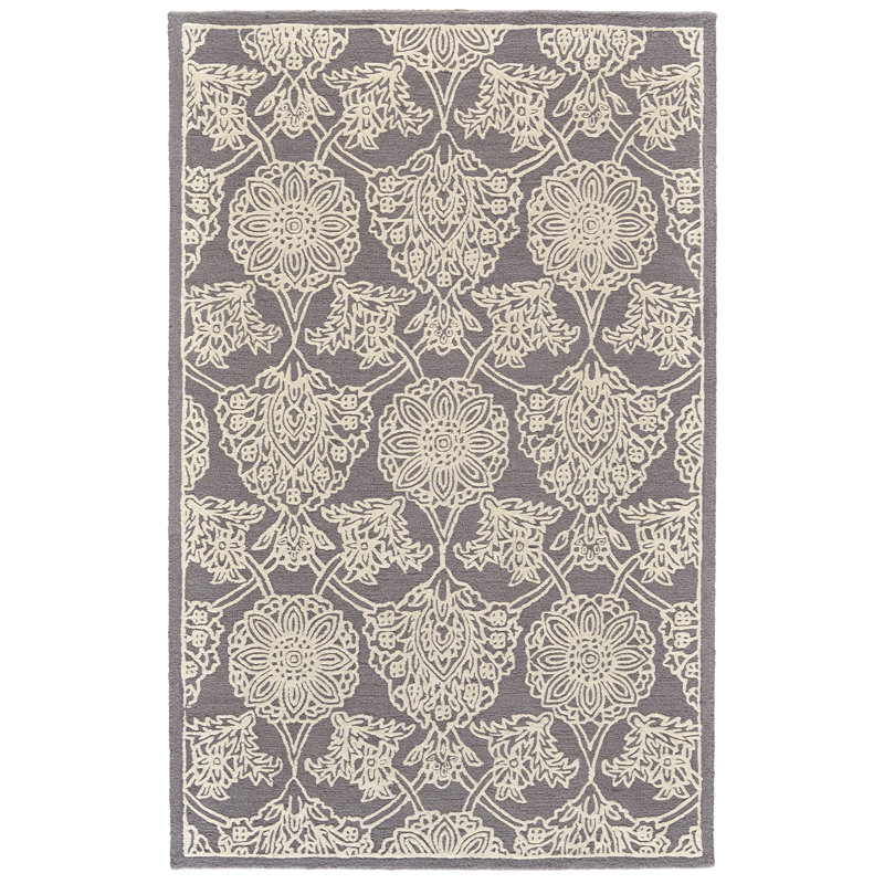 Ophelia & Co. Balfour Floral Hand-Tufted Dark Gray/Ivory Area Rug ...