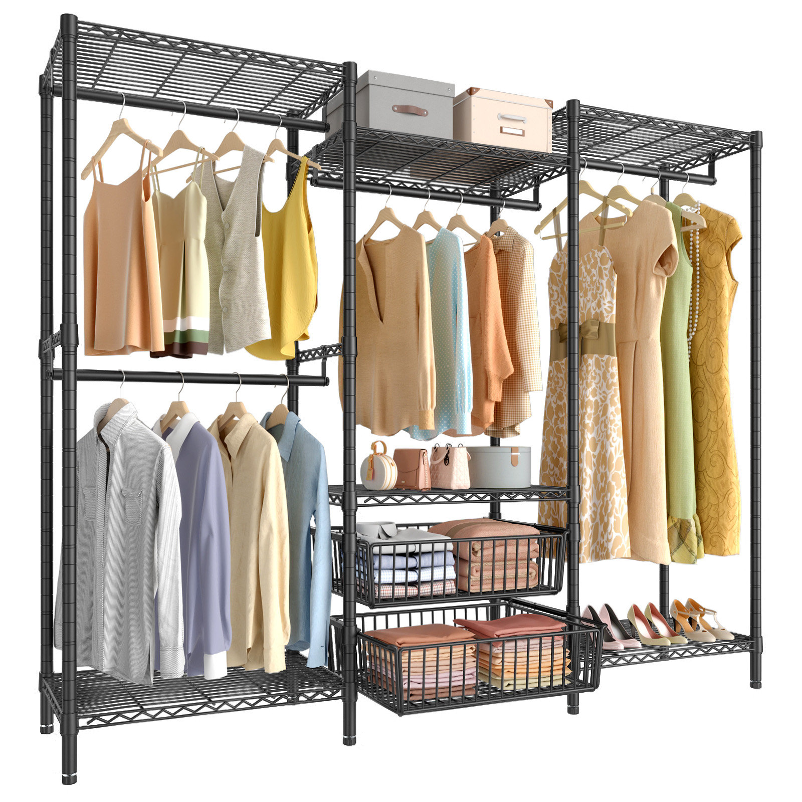 VIPEK V10i 68.9" Wire Garment Rack with 2 Slid Baskets, Heavy Duty ...