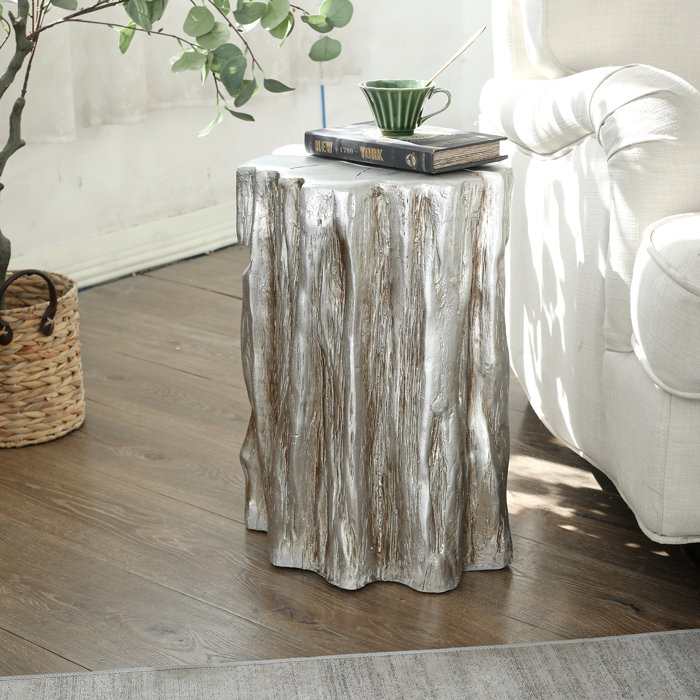 DOWLVN Tree Stump Trunk Side End Table, Faux Wood Patio Table, Garden ...
