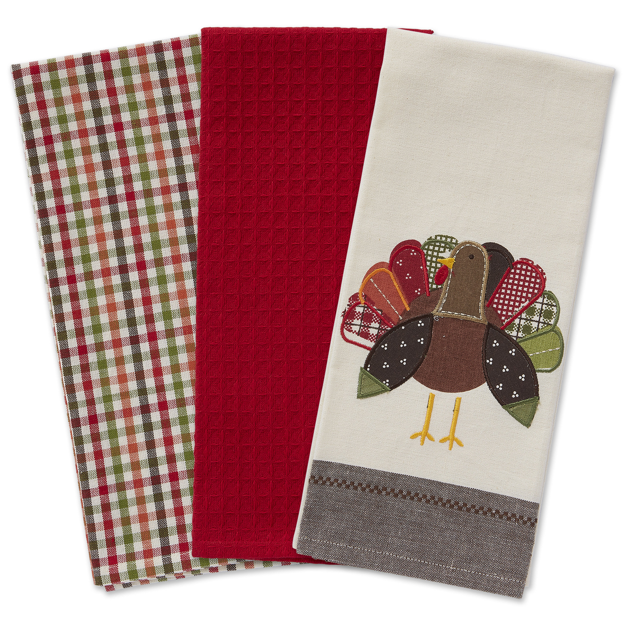 The Holiday Aisle® Asst Fall Turkey Embroidered 3 Piece Dish Cloth Set ...