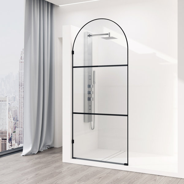 VIGO Arden 34" W x 78" H Fixed Framed Shower Screen with 3/8" Striped ...