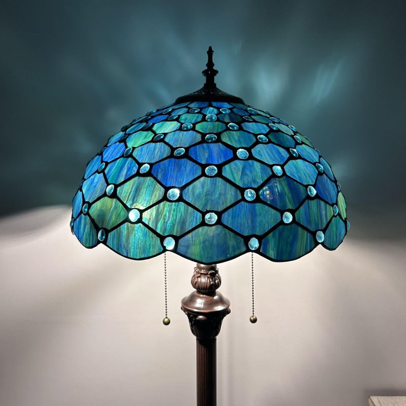 Astoria Grand Tiffany Floor Lamp Blue Stained Glass Crystal Beans Metal ...