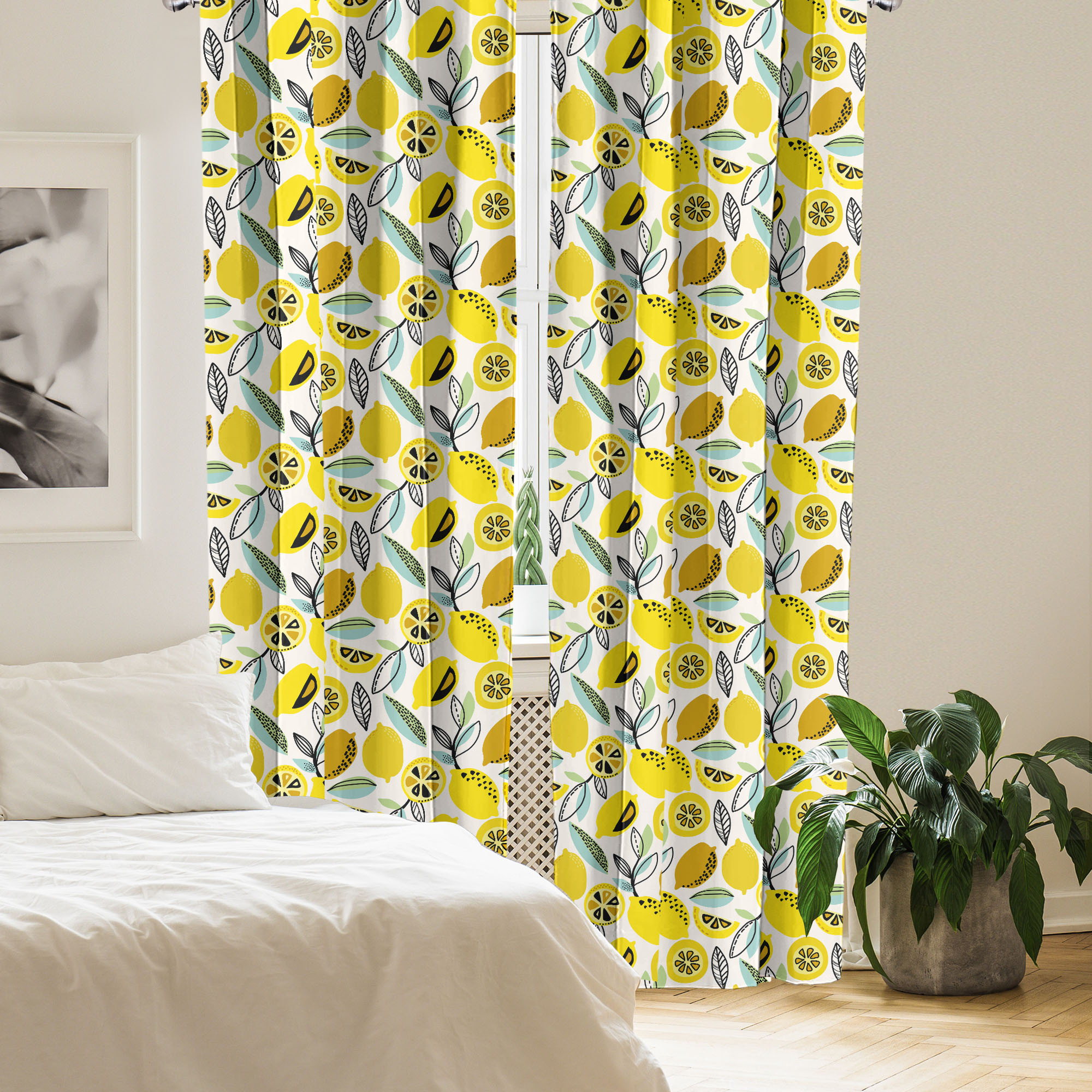 East Urban Home Lemon 4-Panel Curtains, Simplified Citrus Ornament ...